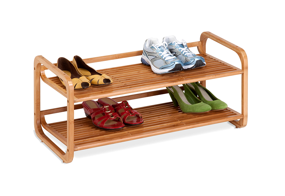 2 Tiered Bamboo Stackable Shoe Rack | Topfire